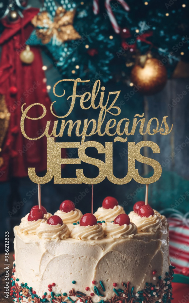 In Spanish: Happy birthday to Jesus. Creative card celebrating Jesus's ...