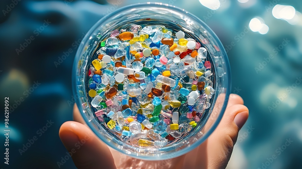 Colorful Microplastics in Water Container for Educational and ...