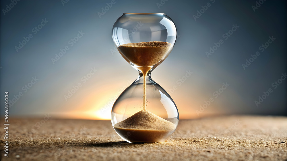 Time running out in an hourglass with sand slowly trickling down, time ...