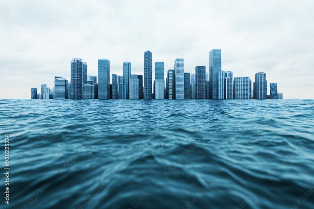 Sea level rising over coastal cities, visualizing the environmental ...