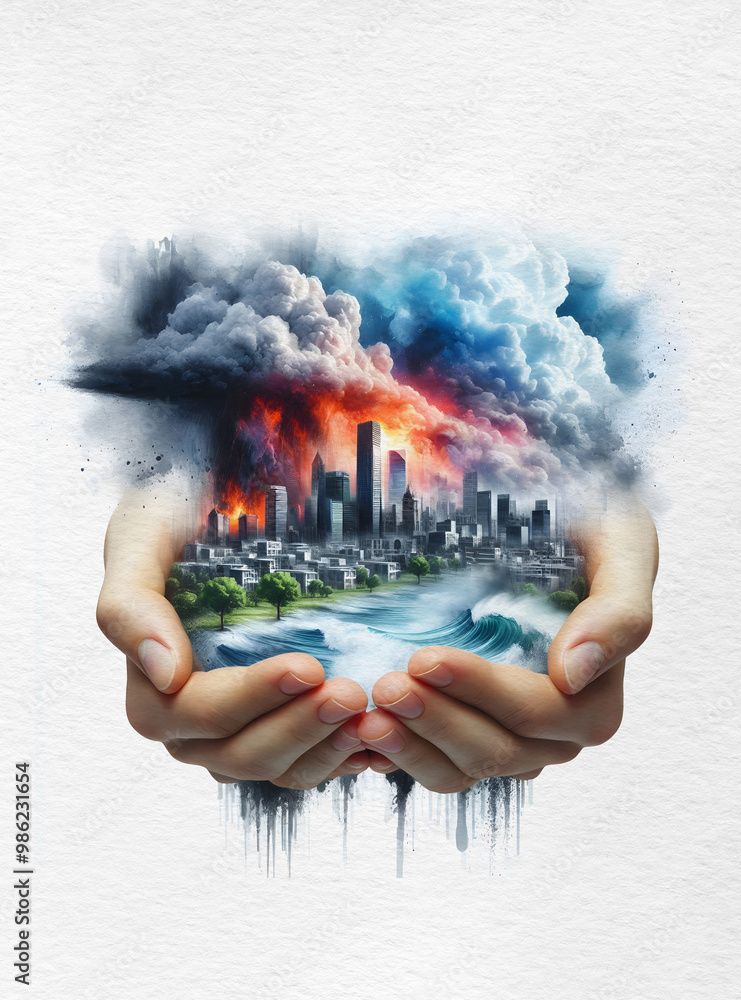 Watercolour illustration of The symbolism or concept of Disaster ...