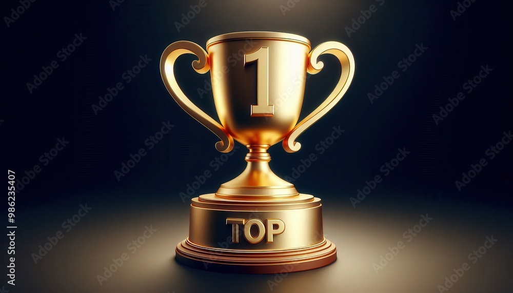 A gleaming gold trophy with the number "1" stands on a pedestal labeled ...
