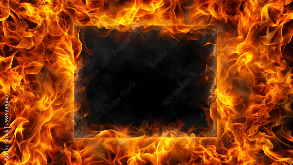 Square background of flames and heat creating black smoke , flames ...
