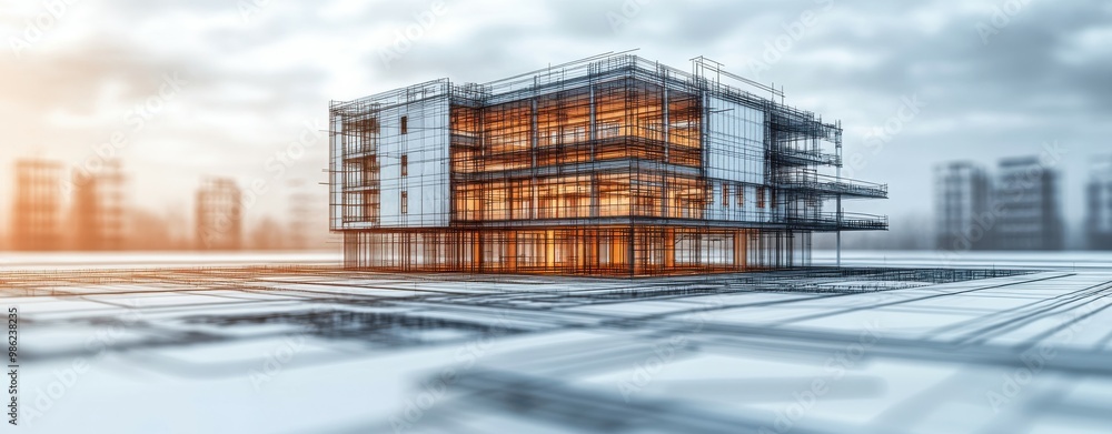A close-up, high-definition view of a 3D CAD drawing of a commercial ...