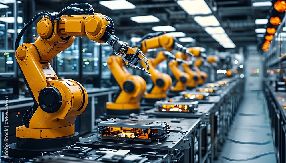 High-tech lab featuring a robotic arm performing precise tasks on a ...