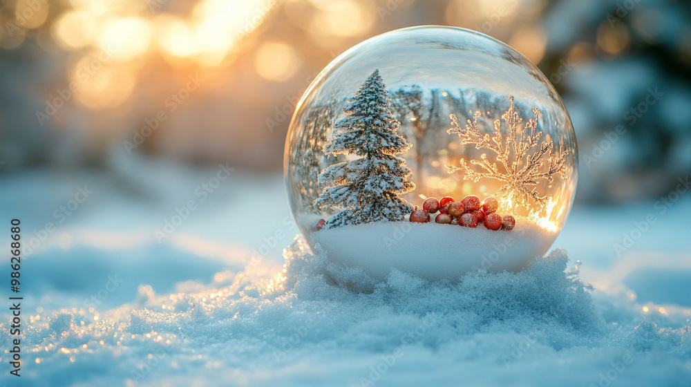Christmas Holiday background in a snowball. Snowball with christmas on ...