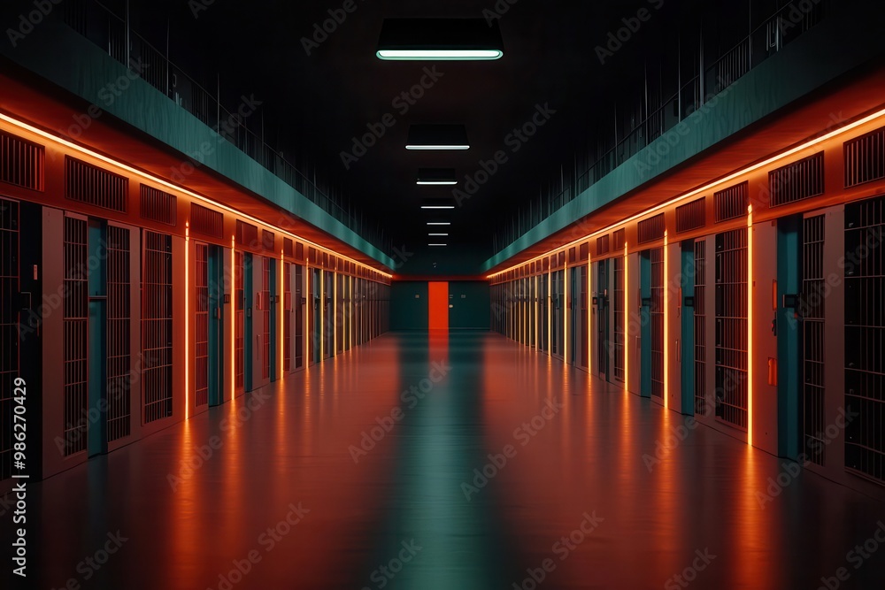 Digital interface showing a real-time map of a prison facility with ...