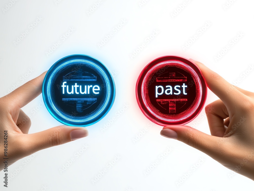 time travel buttons, future past on white background, if you are given ...