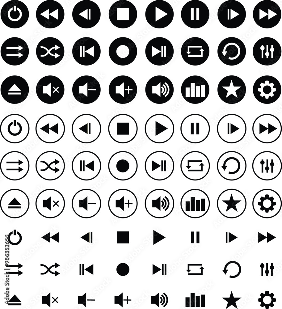 Media player flat icons set. Collection of multimedia symbols isolated ...