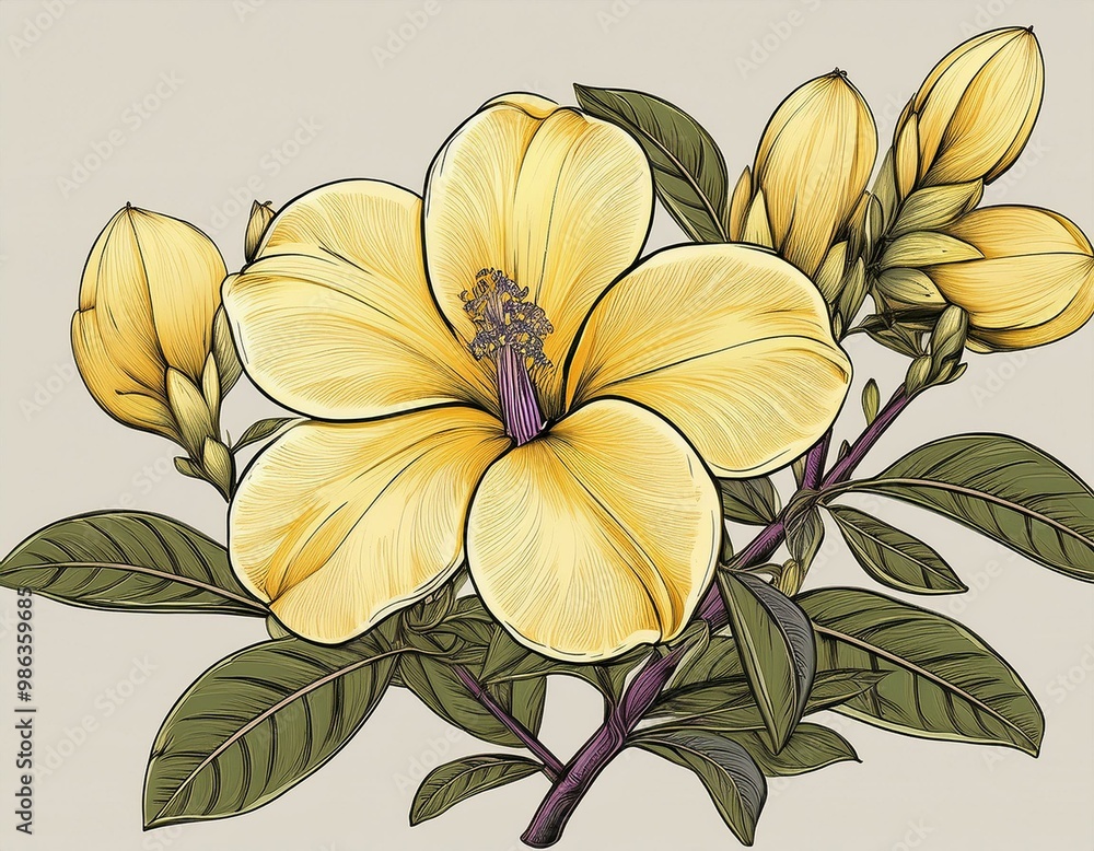 Simple allamanda blossom art, lavender floral images, line drawings for ...