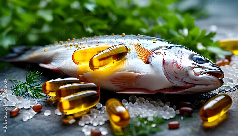 Vitamin D Capsule on Oily Fish Fillet: A Symbol of Omega-3 Richness and ...