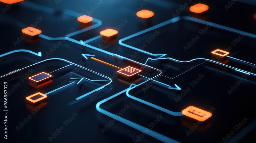 A flowchart with arrows converging on glowing milestones, representing ...