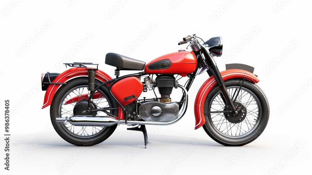 Classic red vintage motorcycle with chrome details and retro design ...