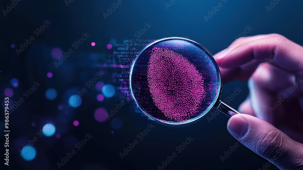 A detective holding a magnifying glass over a computer screen ...