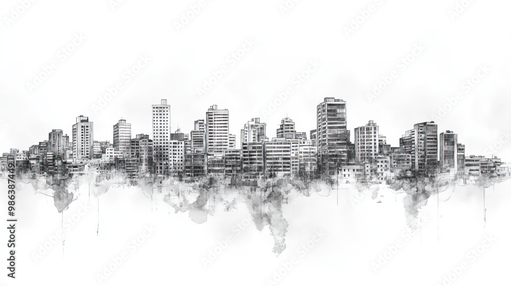 Ponce, Puerto Rico, black and white pen pencil hand-drawn effect ...