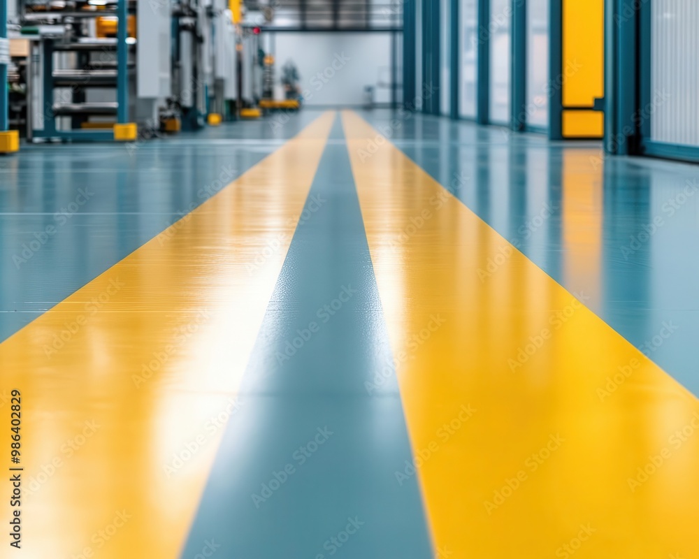 Industrial factory floor with automated machines and sensors ...