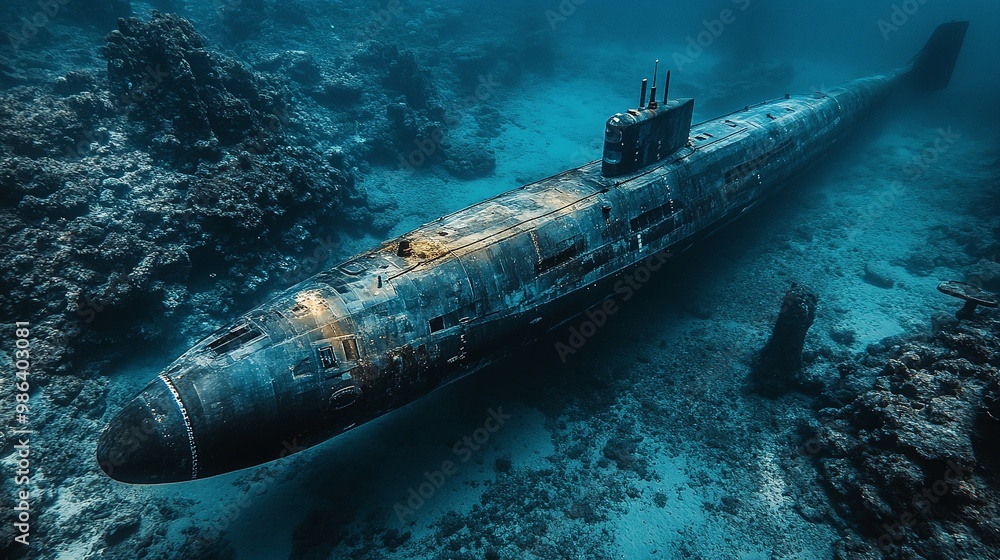 underwater diving of a military submarine, highlighting its stealth and ...
