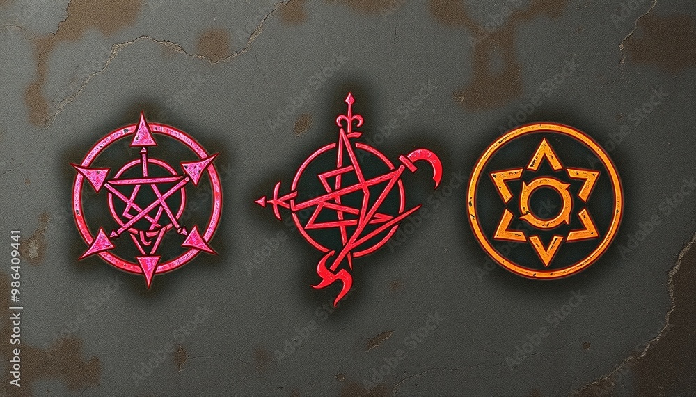 Arcane Sigils on Weathered Stone Stock Illustration | Adobe Stock