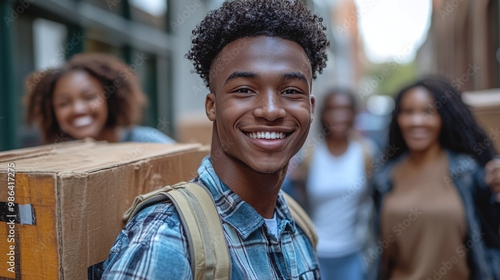 african american freshman student moving to the dorm with family ...