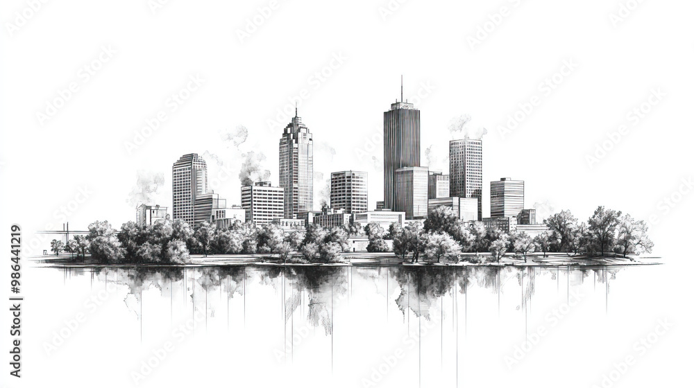 Toledo, Ohio, black and white pen pencil hand-drawn effect drawing ...