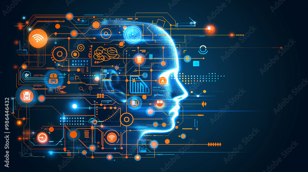 The concept of LLM, AI Large Language Model with icons concept. AI deep ...