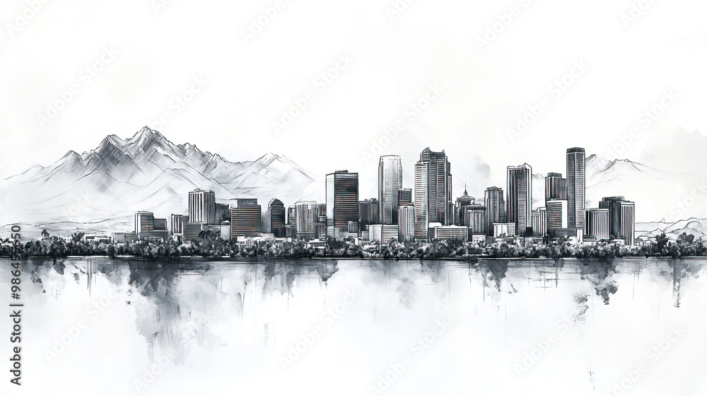 West Valley City, Utah, black and white pen pencil hand-drawn effect ...