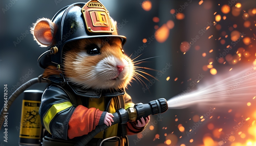 Brave firefighter hamster in helmet and jacket heroically battling a ...