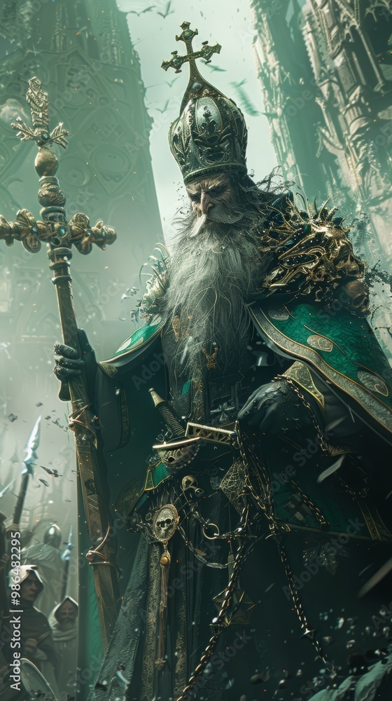 Abbot of Catholic monastery, Medieval pope or religious leader with ...