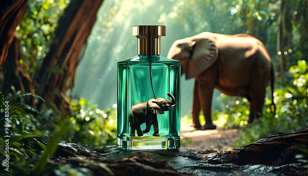 Elegantly designed serum or perfume packaging showcased amidst a dense ...