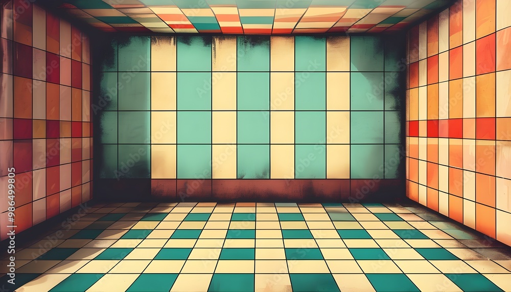 Nostalgic retro background illustration with classic graph paper grid ...
