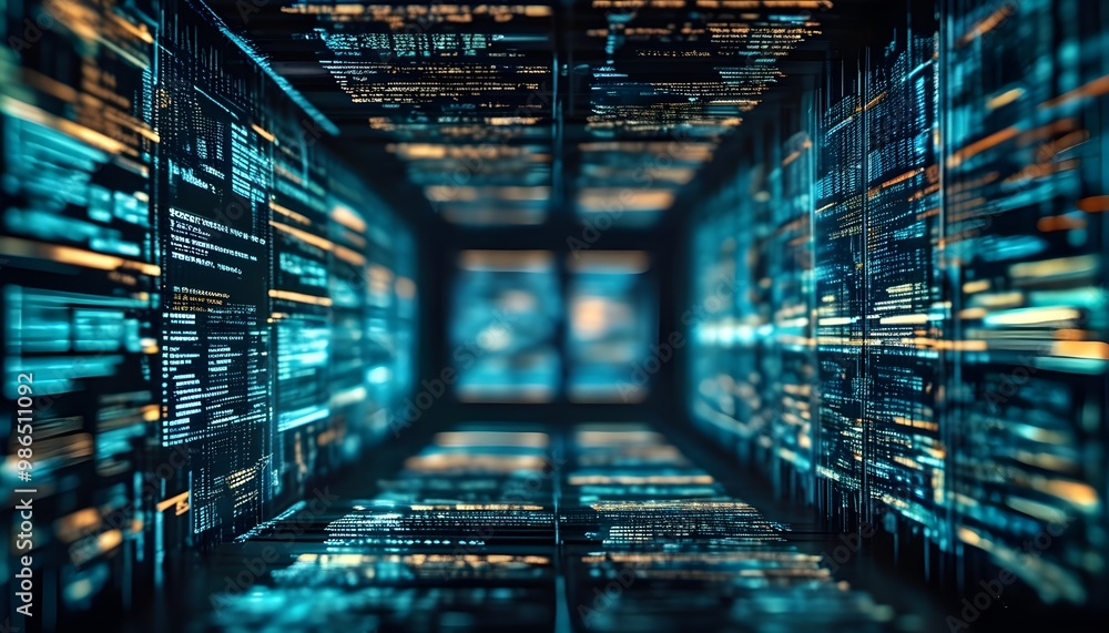 Futuristic digital background for advanced technology, neural networks, AI innovations, secure ...