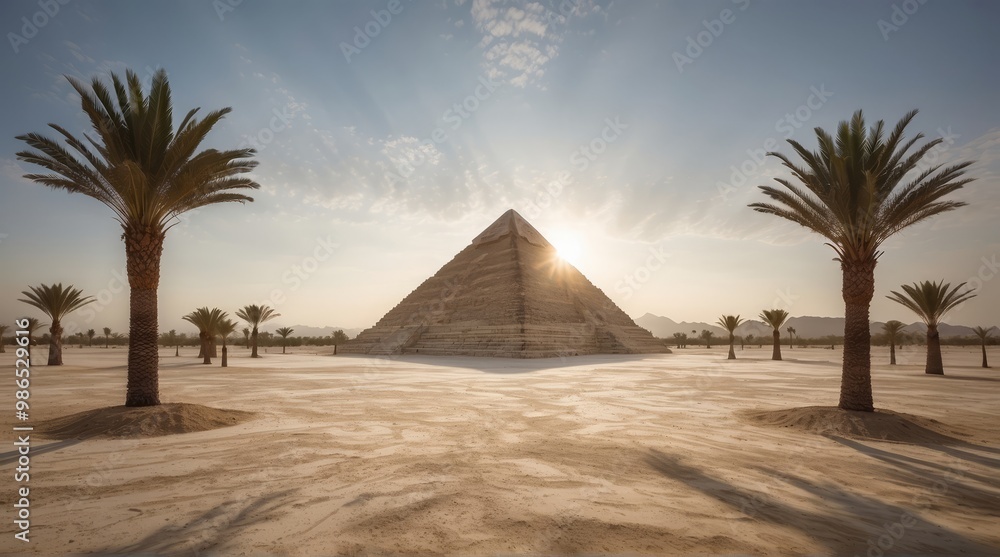 Equal-sided, quadrangular pyramid of smooth, shining in the sun, white ...