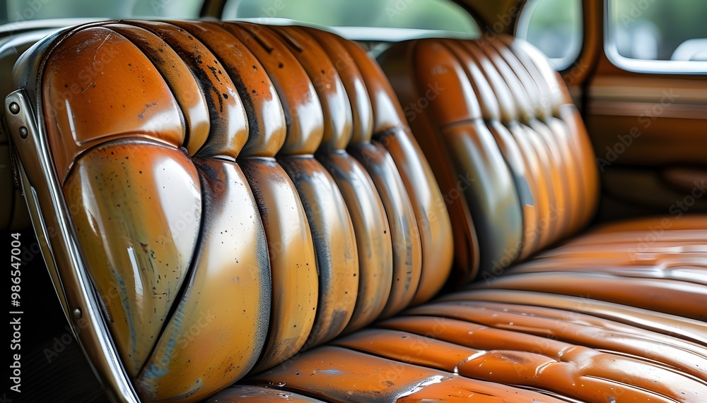 Vintage car seat showcasing its worn patina and classic charm ...