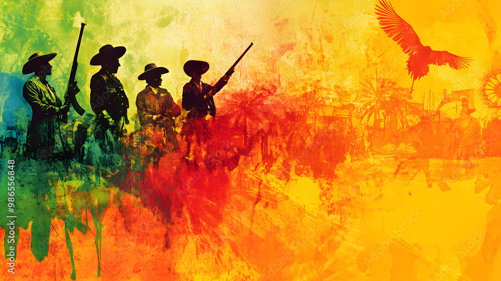 un fondo con personajes de la revolucion mexicana luchando por la ...