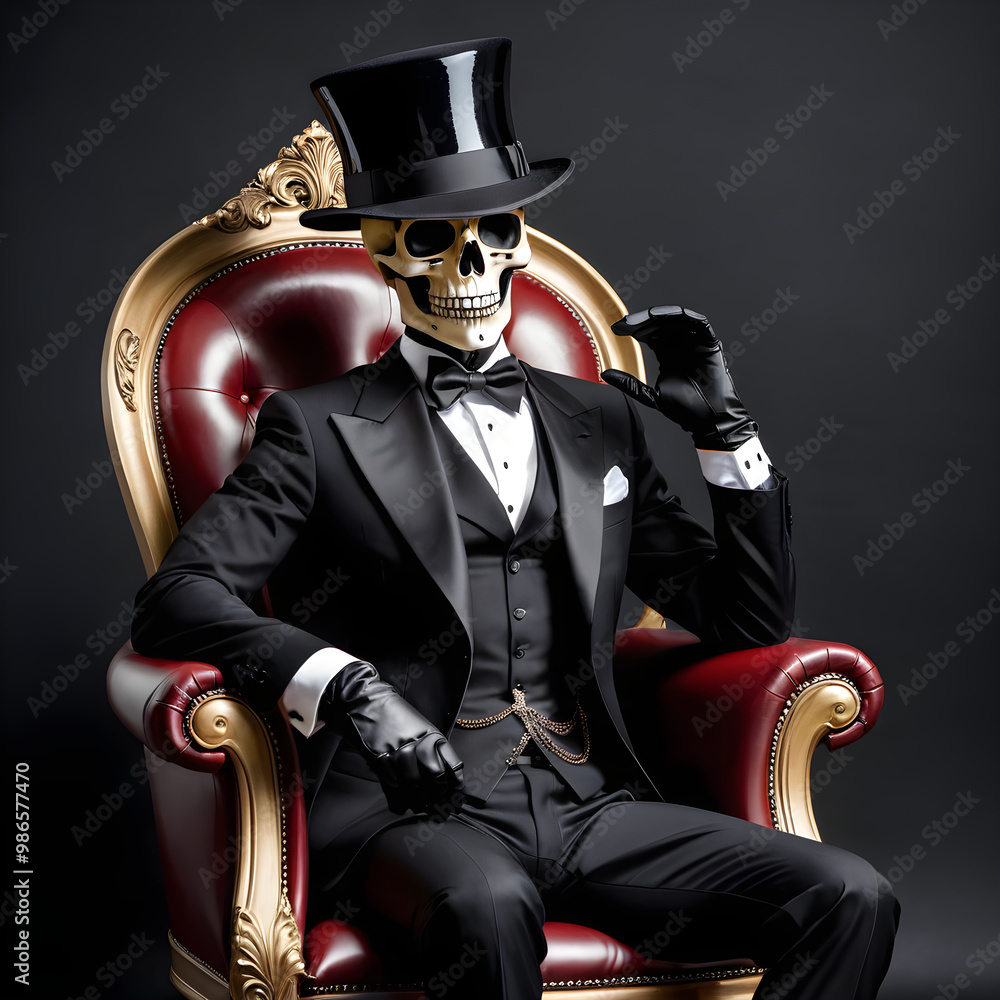 Explore the spooky tale of a skeleton adorned in a suit, hat, and ...