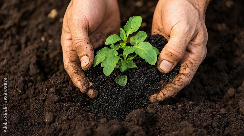 Farmer using biochar to enhance soil fertility, highlighting ...