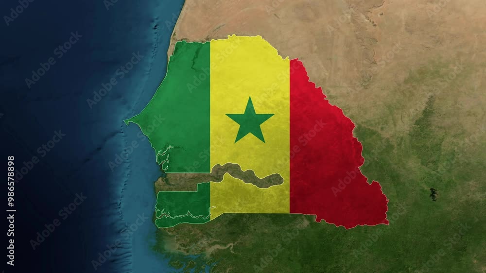 Zoom from Earth to Senegal. (Country Flag) World map animation with ...
