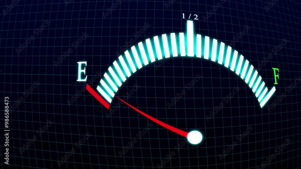 Gauge, level indicator from Full to Empty with moving red arrow. Car ...