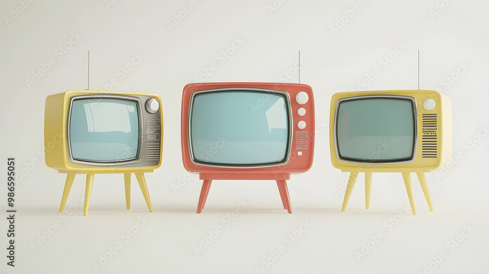 three minimal tvs monitor toys next to each other 3d render tv screen ...