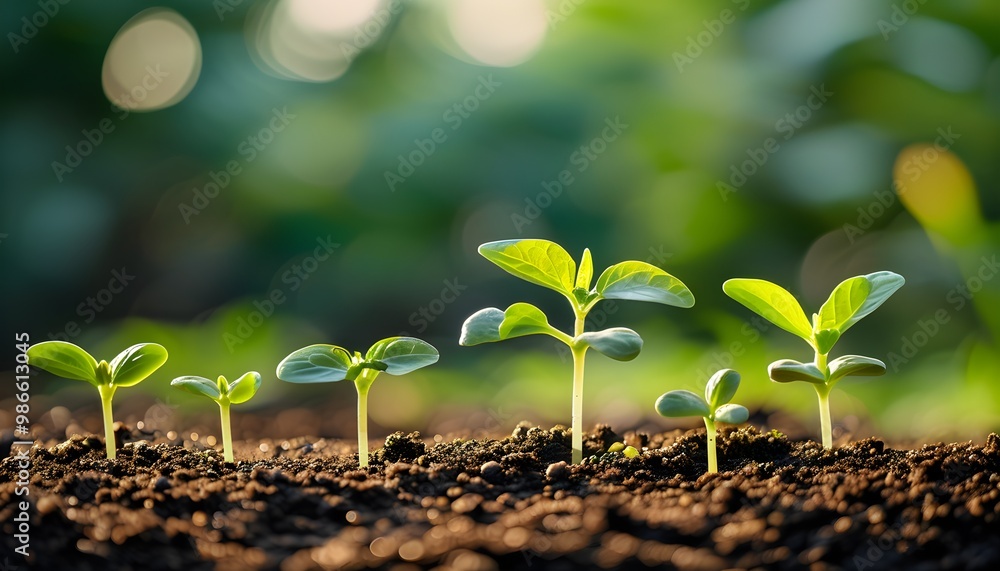 Nurturing seedlings in rich soil amidst a vibrant natural environment ...