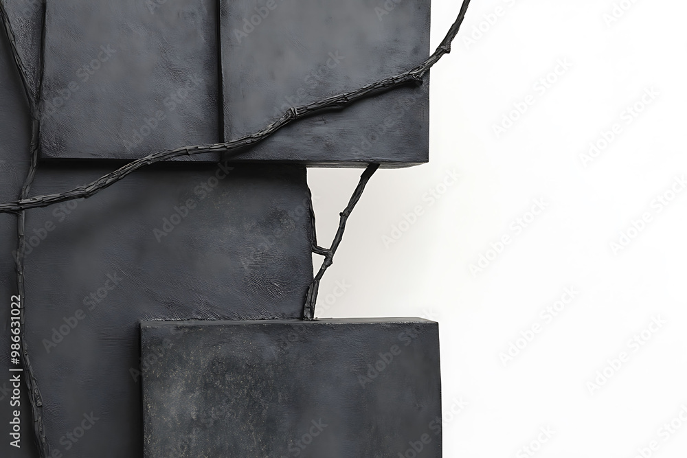 Abstract Art masterpiece where 3D vines wrap around 2D geometric shapes ...