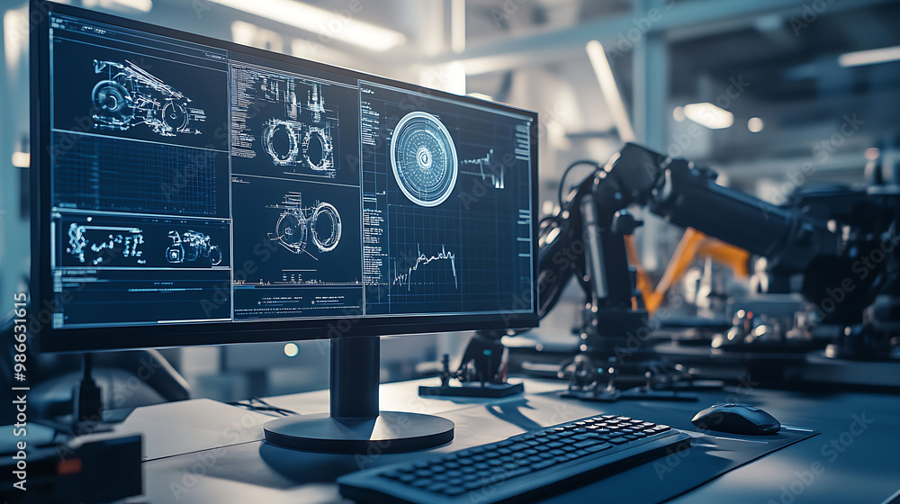 Mechanical engineer's workstation brimming with intricate models and ...
