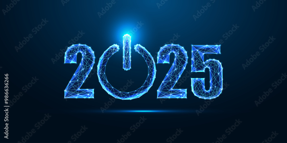 2025 New Year innovations with glowing 2025 digits and power button on ...