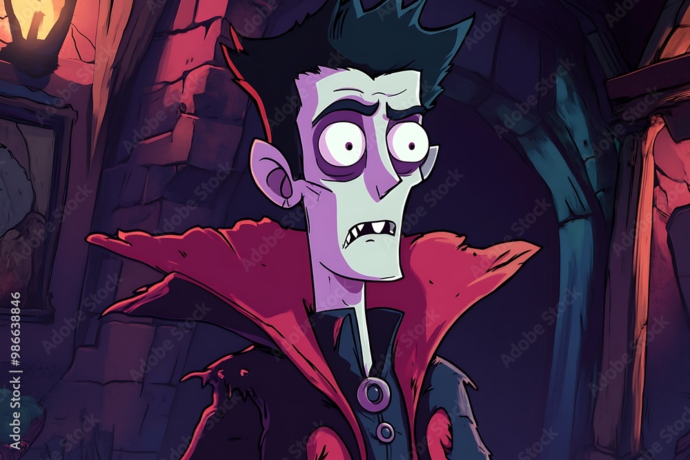 Cartoon Vampire with Big Eyes in Gothic Setting Stock Illustration ...