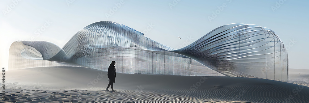 Augmented reality art installation a beach where digital waves rise and ...
