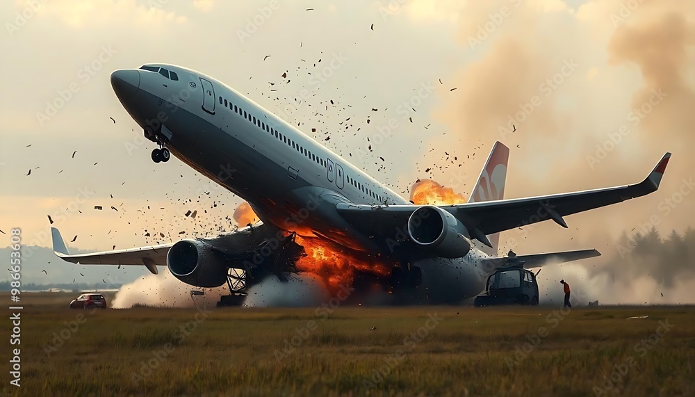 large commercial passenger jet aircraft crashing and exploding on a ...