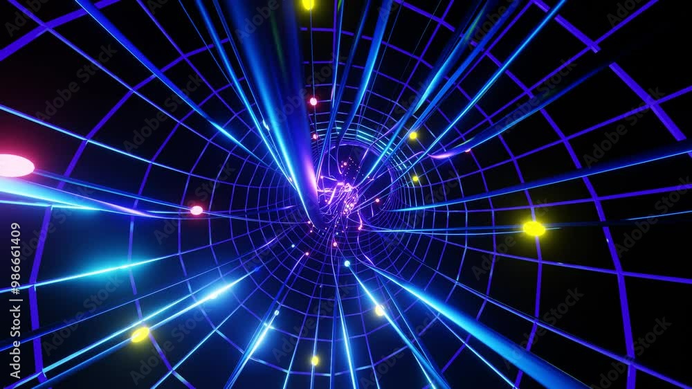 3d animated illustration VJ loop of futuristic infinity blue neon ...