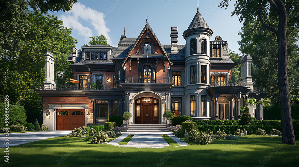 Foto de Gothic Victorian house exterior design dramatic front elevation ...