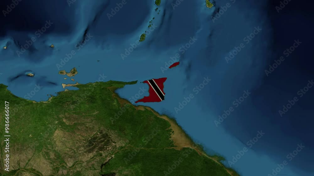 Zoom from Earth to Trinidad and Tobago. (Country Flag) World map ...