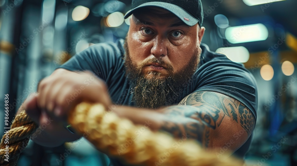 Intensity personified in the focused effort of a muscular athlete ...